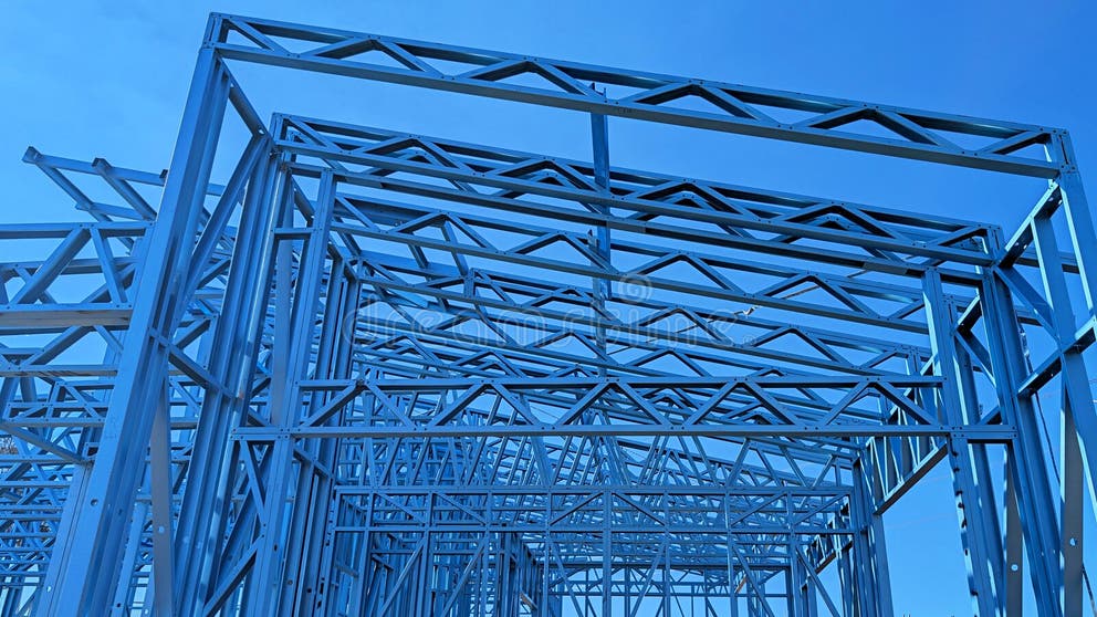 A Blue Colour Steel Frame Work Construction for a House Stock Photo ...
