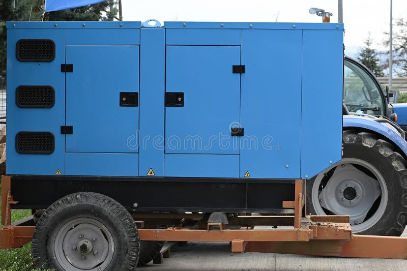 Blue Coloured Industrial Generator Placed in the Field. Stock Photo ...