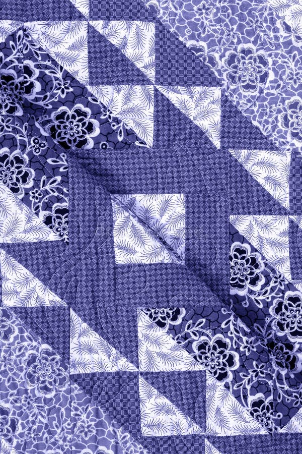 Blue Coloured Handmade Patchwork Bed Quilt Background with Various ...