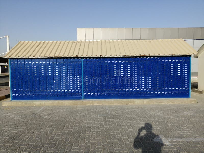 Blue Coloured Post Box Lockers Stock Photo - Image of office, roof ...