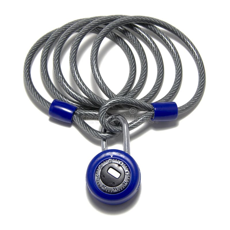 Blue Combination Lock and Cable Stock Photo - Image of dial, secure ...