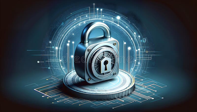 A Blue Combination Lock with a Circuit Background and Symbols on Top ...