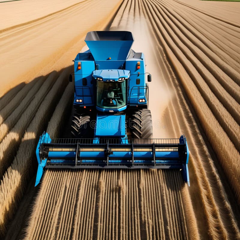 Blue Combine Harvester Agriculture Machine Harvesting in a Field Stock ...