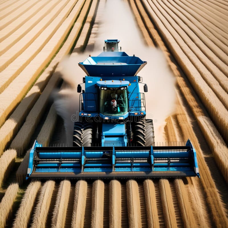 Blue Combine Harvester Agriculture Machine Harvesting in a Field Stock ...
