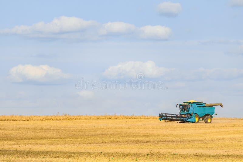 Blue Agricultural Harvester Stock Photo - Image of combines, farming ...