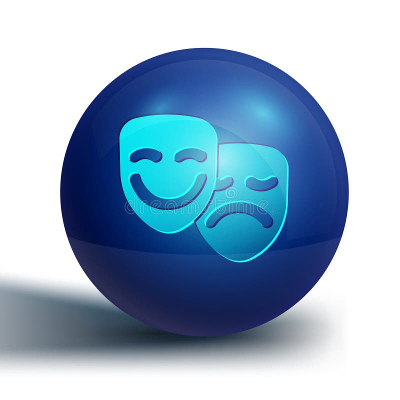 Blue Comedy and Tragedy Theatrical Masks Icon Isolated on Blue ...