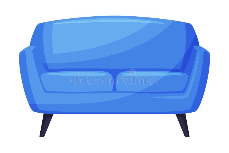 Blue Comfortable Sofa, Cozy Room Interior Design Cartoon Style Vector ...