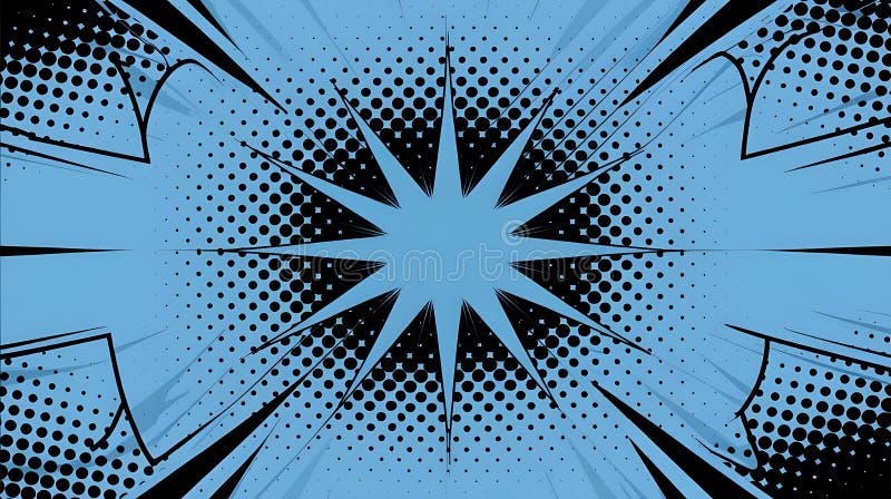 Blue Comic Book Explosion Background with Halftone Pattern Stock ...