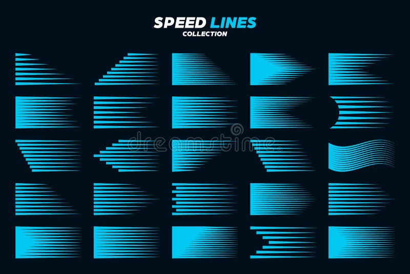 Blue Comic Speed Lines Collection. Straight and Wavy Motion Elements ...