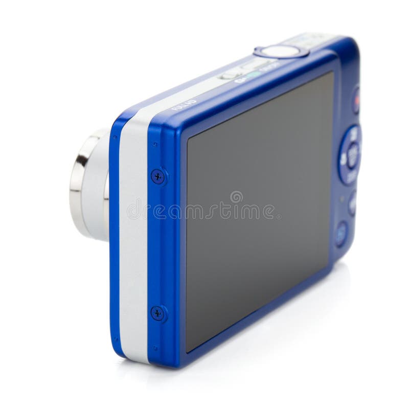Blue Compact Camera. Rear View Stock Photo - Image of device, digital ...