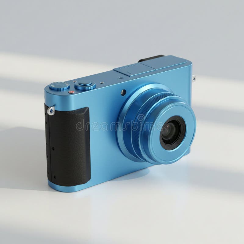 Blue Compact Digital Camera with a Sleek Metal Finish. Features Include ...