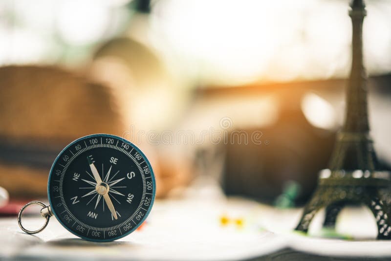 The Blue Compass is Placed on the World Map Stock Image - Image of ...