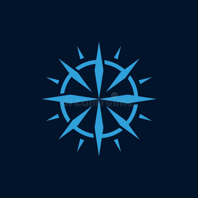 A blue compass rose stock vector. Illustration of dark - 358065181