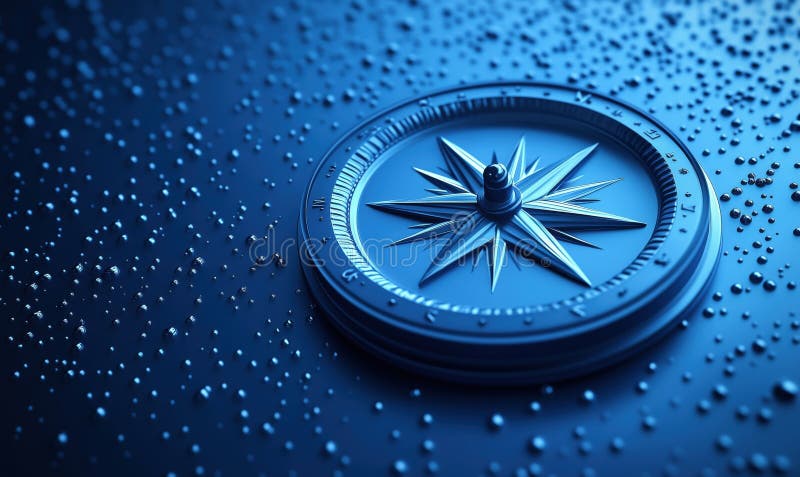 Blue Compass on Textured Surface with Droplets, Symbolizing Navigation ...