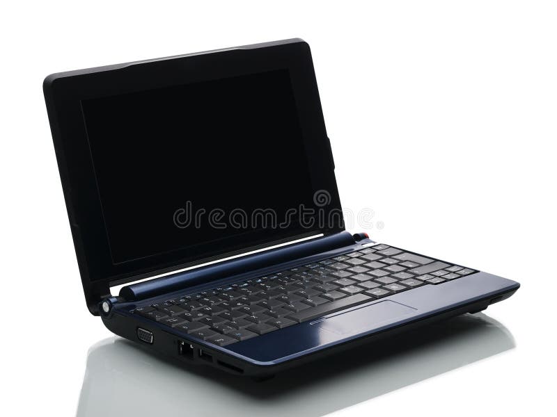Blue Computer with Black Screen Against White Stock Image - Image of ...