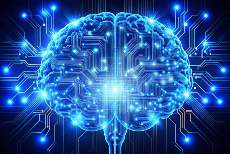 Blue Computer Brain Circuit Diagram Concept Illustrating Artificial ...