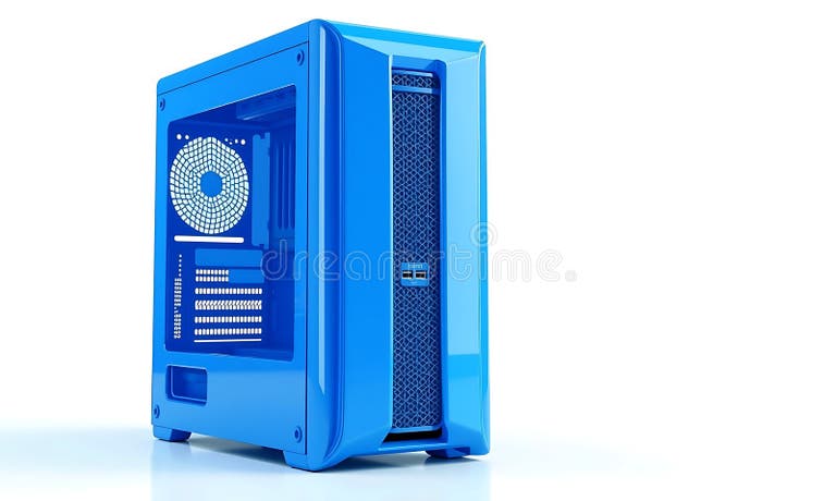 Blue Computer Case with Transparent Side Panel and Internal Components ...