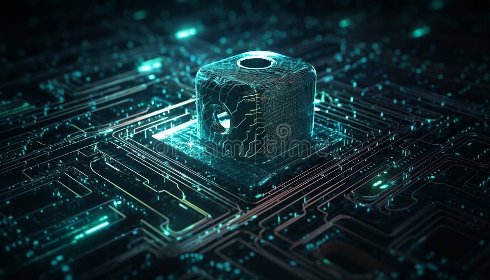 Blue Computer Chip Glows with Complex Circuit Board Pattern Generated ...