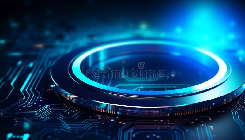 Blue Computer Chip Glows, Powering Modern Technology Generated by AI ...
