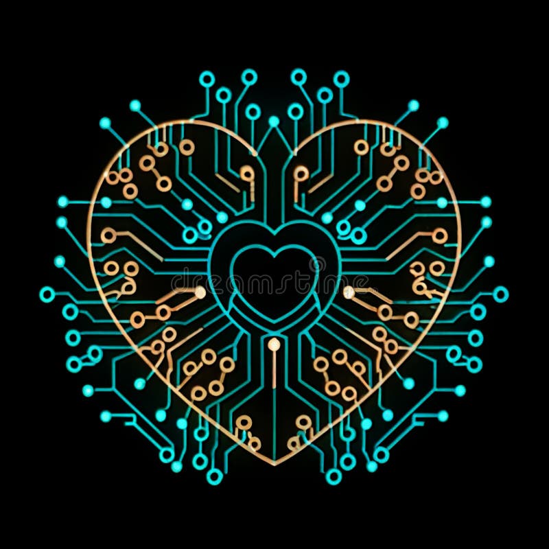 Blue Computer Chip Heart on a Dark Background Stock Illustration ...