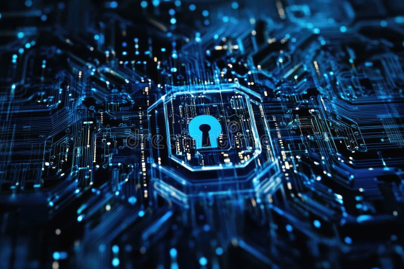 Blue Computer Chip with a Keyhole in the Middle Stock Image - Image of ...