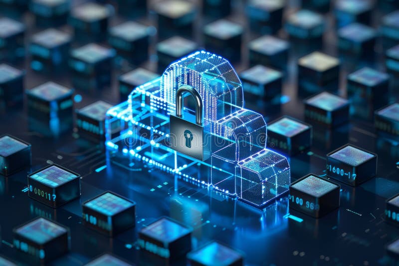 A Blue Computer Chip with a Lock on it Stock Image - Image of lock ...