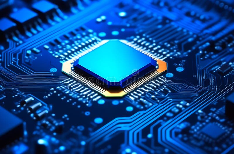 Blue Computer Chip on Motherboard Stock Illustration - Illustration of ...