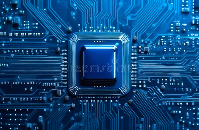 Blue Computer Chip on Motherboard Stock Illustration - Illustration of ...