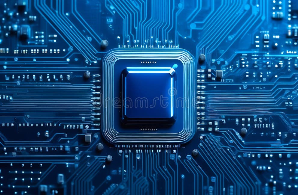 Blue Computer Chip on Motherboard Stock Illustration - Illustration of ...