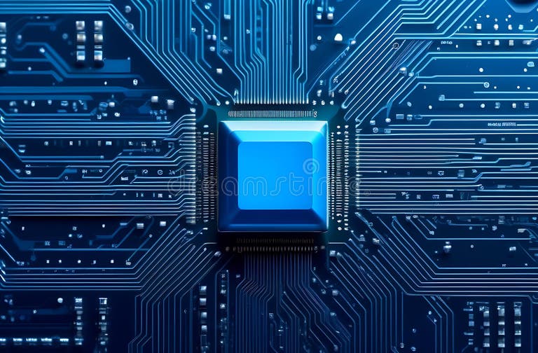 Blue Computer Chip on Motherboard Stock Illustration - Illustration of ...