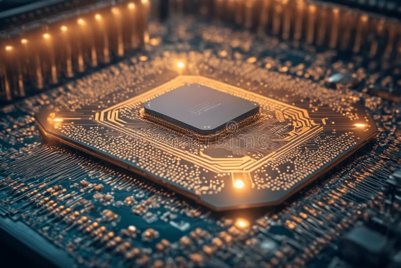 Blue Computer Chip on Motherboard Stock Illustration - Illustration of ...