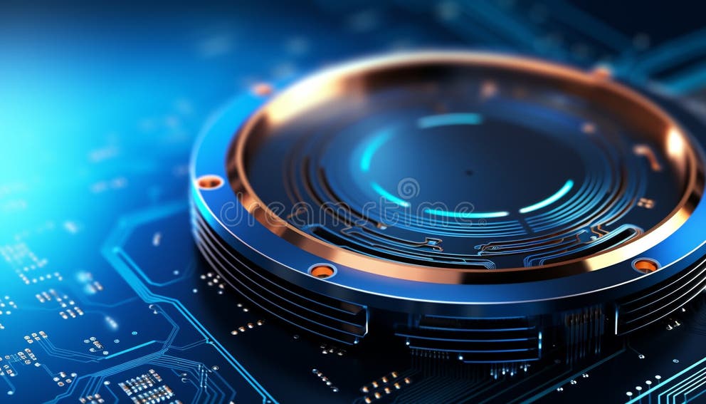 Blue Computer Chip, Part of Complex Machinery Generated by AI Stock ...