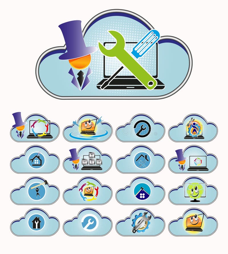 Blue computer cloud set stock vector. Illustration of computer - 92241237