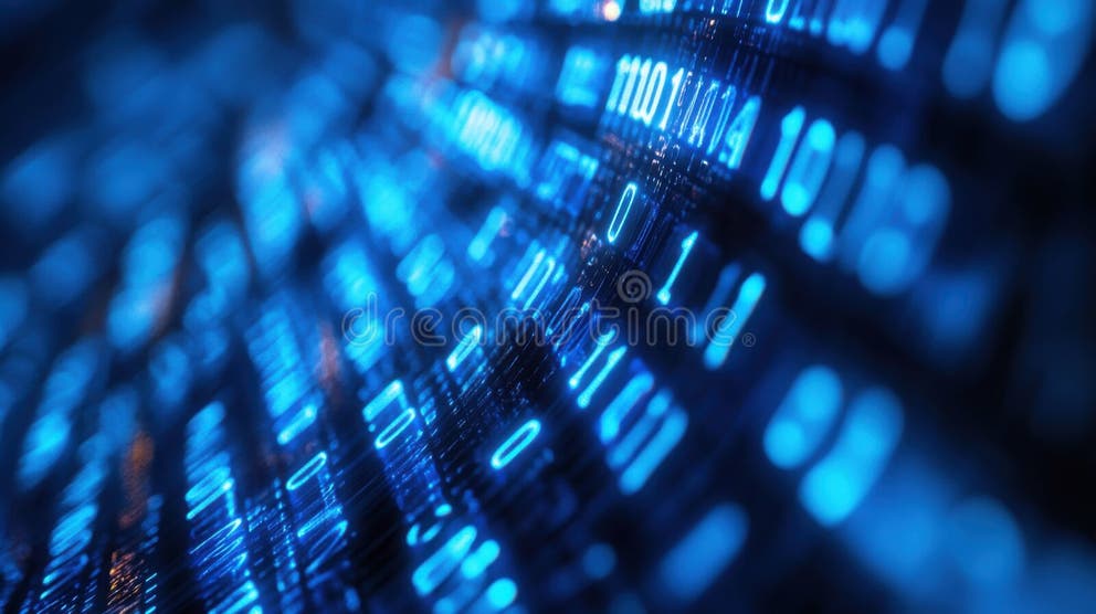 Blue Computer Code. Digital Binary Data Flowing. Technology Information ...