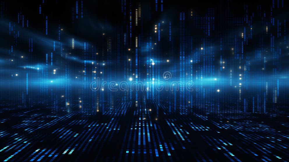 Blue Computer Data in a Large Infinite Space on a Dark Background ...