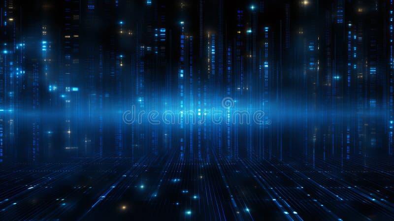 Blue Computer Data in a Large Infinite Space on a Dark Background ...