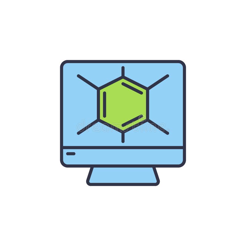Blue Computer with Green Chemical Formula Colored Icon Stock Vector ...