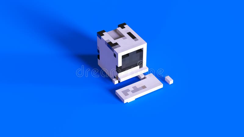 Blue Computer Made Out of Square Blocks Voxels Cube Boxes Technology ...