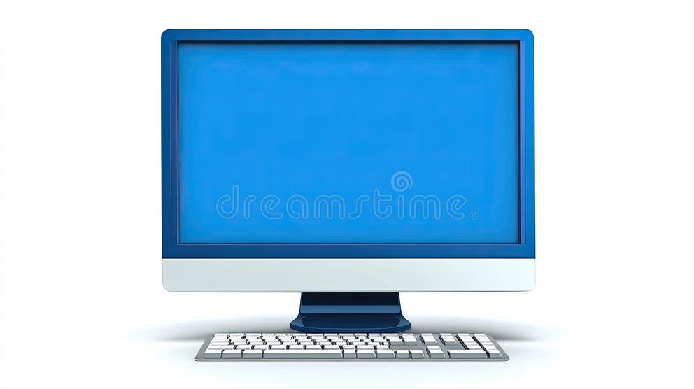 Blue Computer Monitor and Keyboard Stock Illustration - Illustration of ...