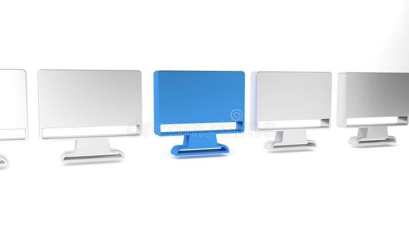 Blue Computer Monitor Screen Icon Isolated on White Background ...