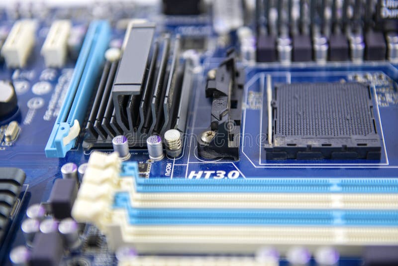 Blue Computer Motherboard Close Up Electronic Stock Photo - Image of ...