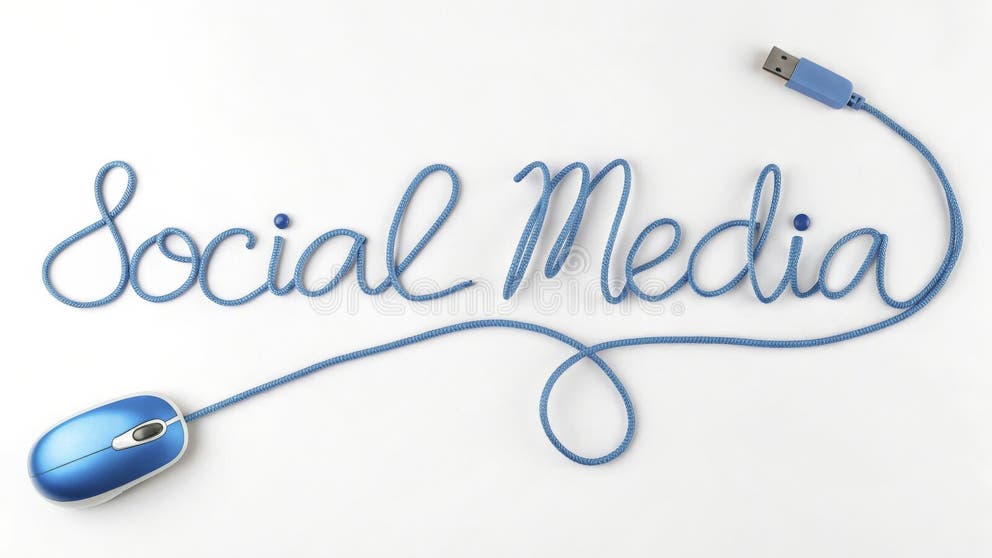 Blue Computer Mouse Cable Forming the Words Social Media, Symbolizing ...