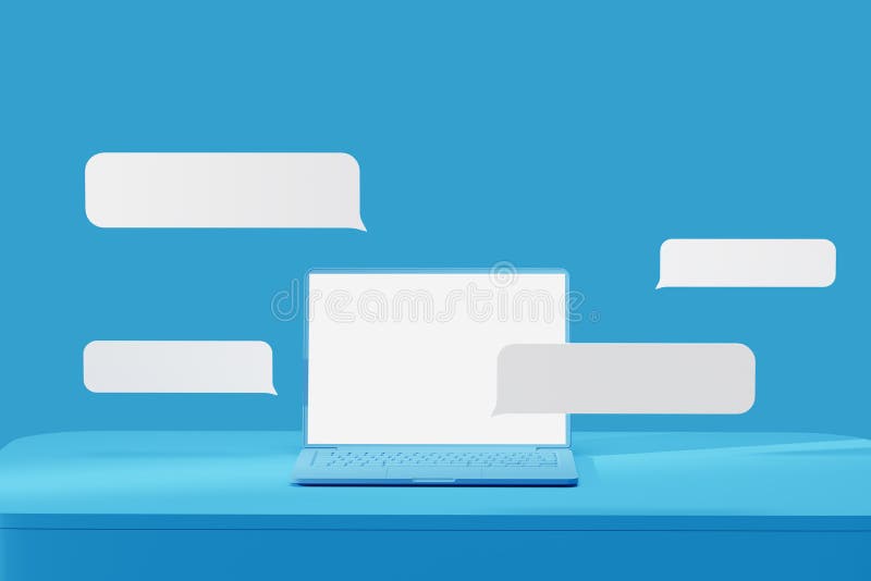 Blue Computer with Notifications, Social Media Stock Illustration ...