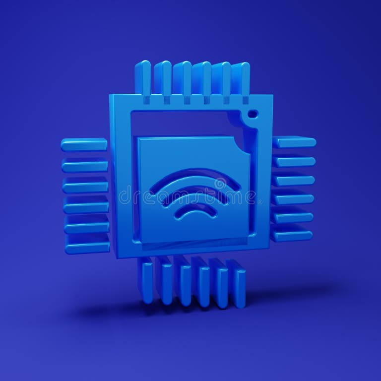 Blue Computer Processor with Microcircuits CPU Icon Isolated on Blue Background. Chip or Cpu ...
