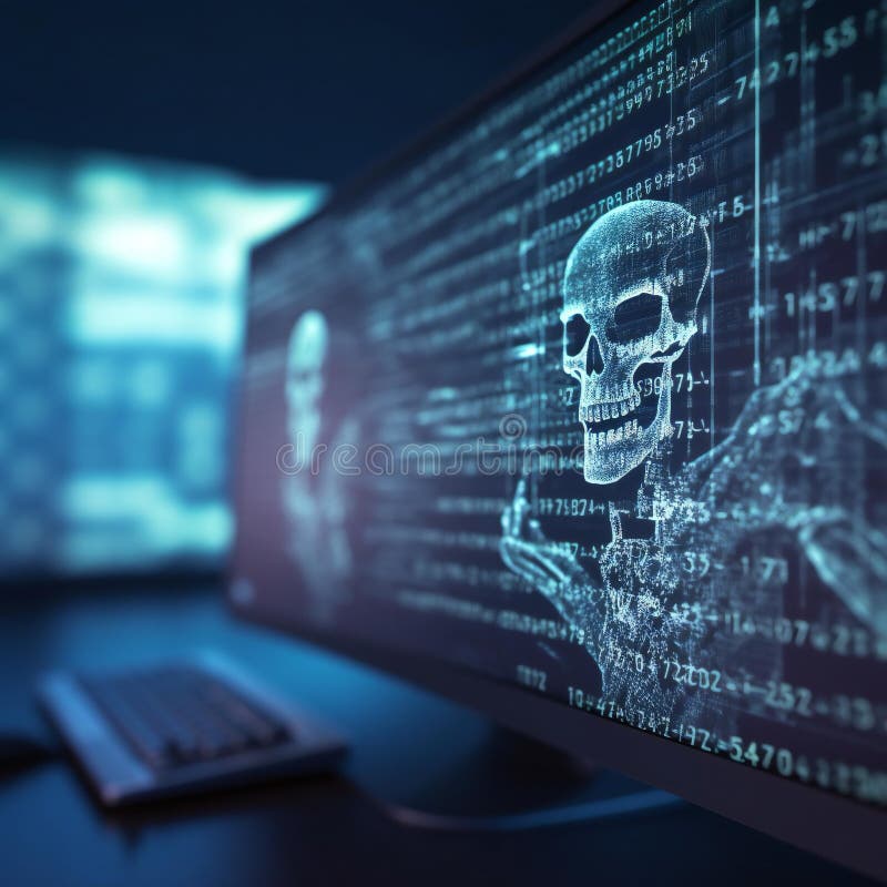 Blue Computer Programming Coding Screen with the Skeleton. Hacking ...