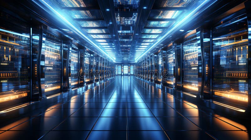 A Blue Computer Server Room with a Blue Light Stock Photo - Image of ...