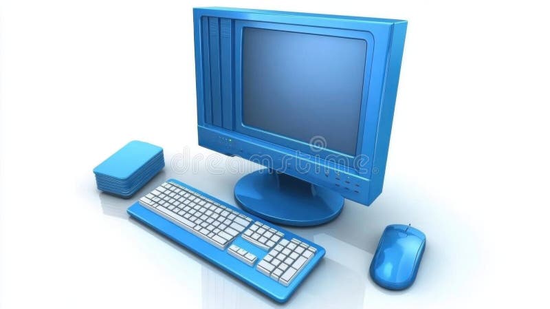Blue Computer Setup, with Keyboard and Mouse for Office Work Concept ...