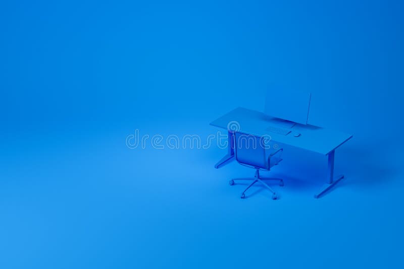 Blue Computer Table and Chair Set on Blue Stock Illustration ...