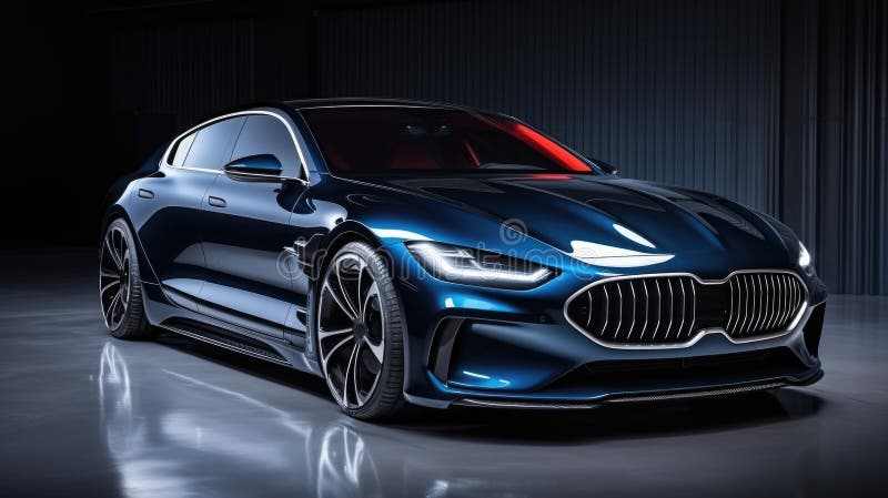 A Blue Concept Car in a Dark Room. Stock Illustration - Illustration of ...