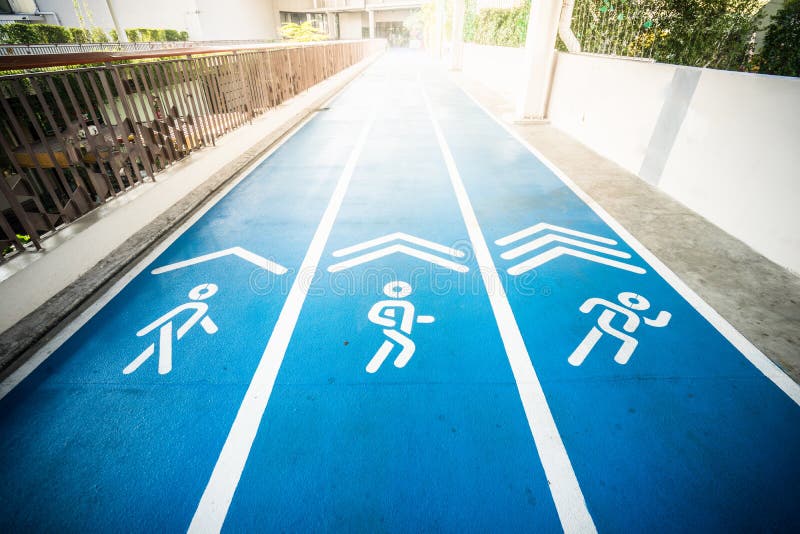 Blue Concrete Runway, Walkway and Jogging Way Stock Image - Image of ...